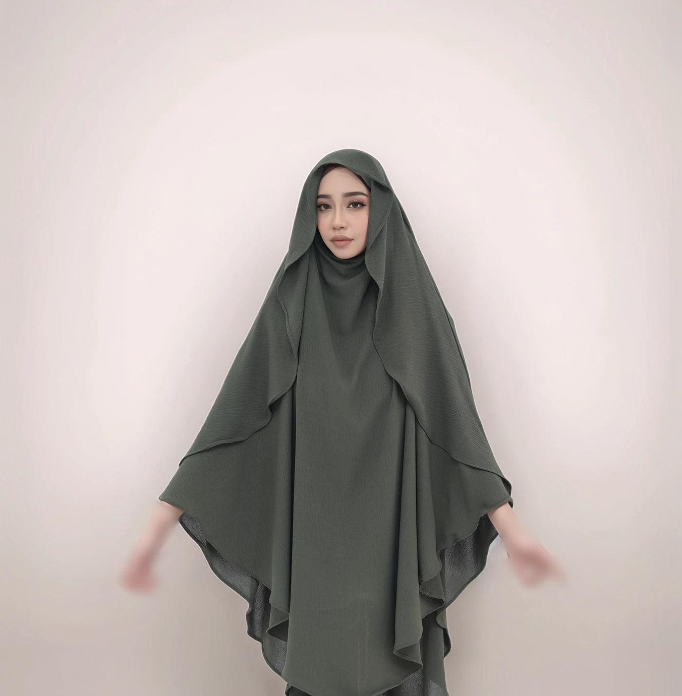 Habibi One-Layer Crepe Cape Khimar | Modest Maxi Scarf -ARMY GREEN ...