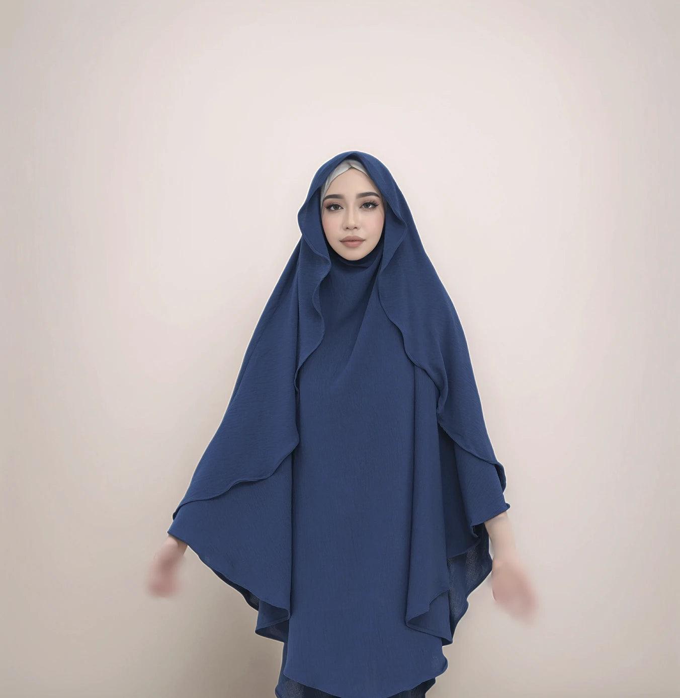 Habibi One-Layer Crepe Cape Khimar | Modest Maxi Scarf -NAVY BLUE ...
